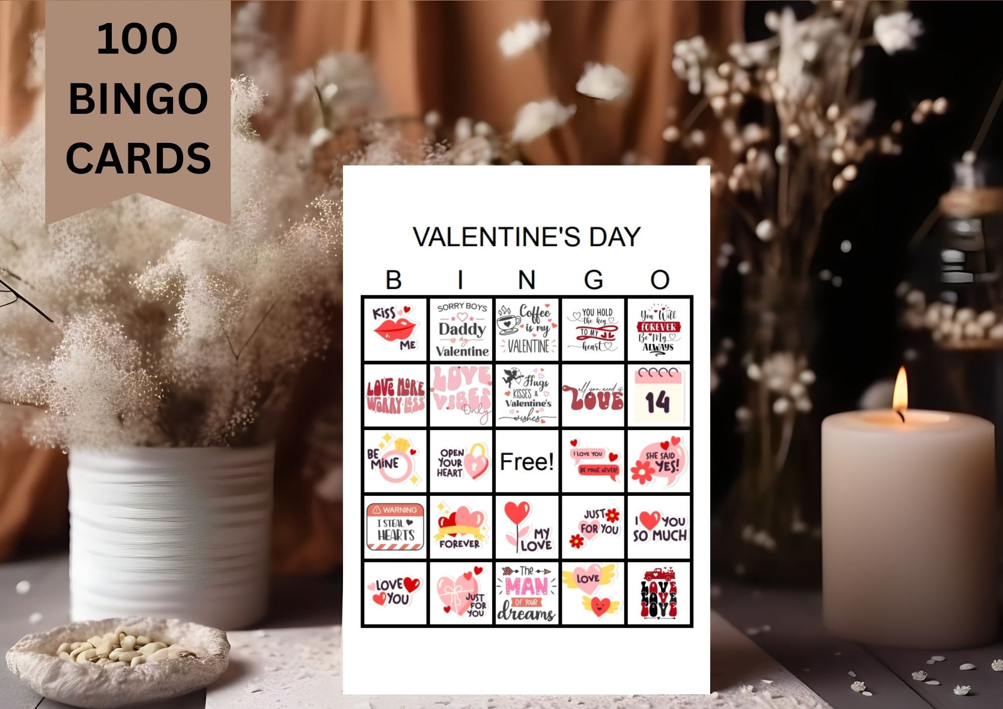 100x Tarjetas De Bingo San Valentin, Bingo De Fiesta De Cumpleaños ...