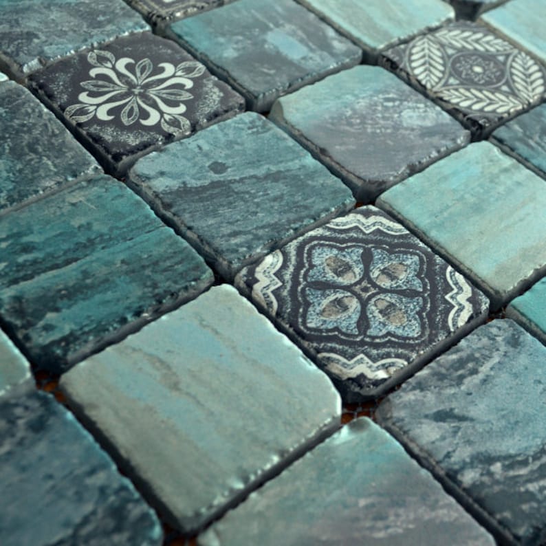 CUT SAMPLE | Antique Jade Glass Polished and Textured Blue Green Grey ...