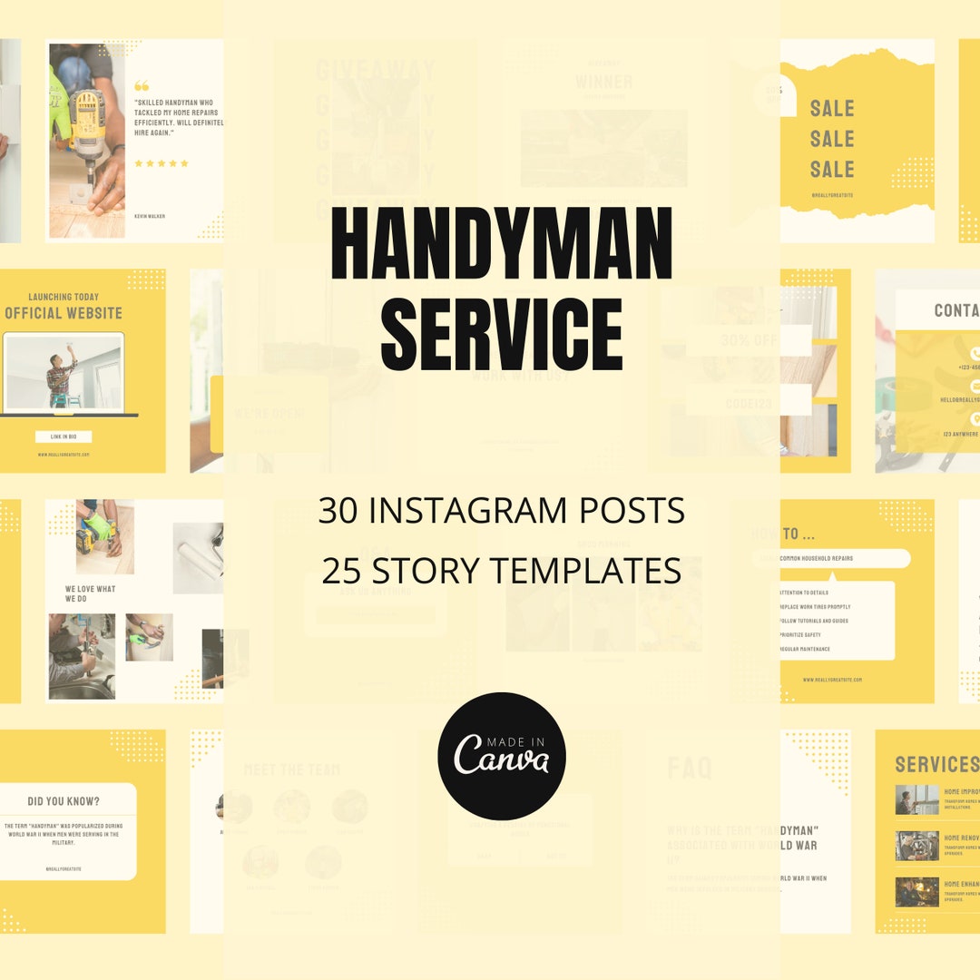 55 Handyman Instagram Post Templates for Canva, Handyman Services ...