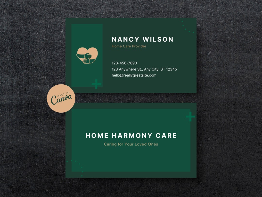 Home Care Service Business Card, Business Card Canva Template, Home ...