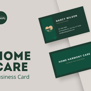 Home Care Service Business Card, Business Card Canva Template, Home ...