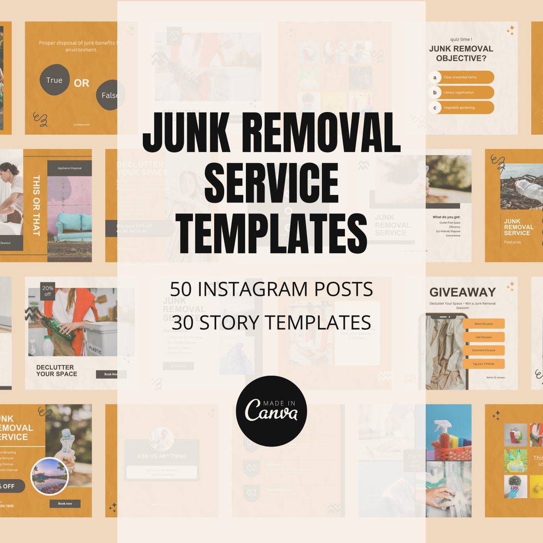 80 Junk Removal Instagram Post Templates for Canva, Junk Removal Social ...
