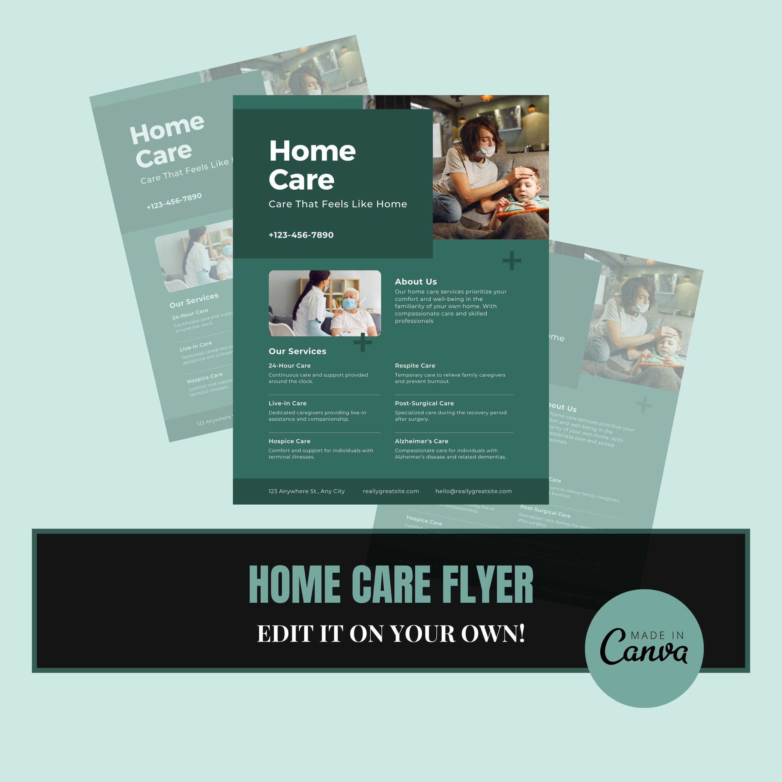 Home Care Service Flyer, Canva Flyer Template, Health Care Services ...