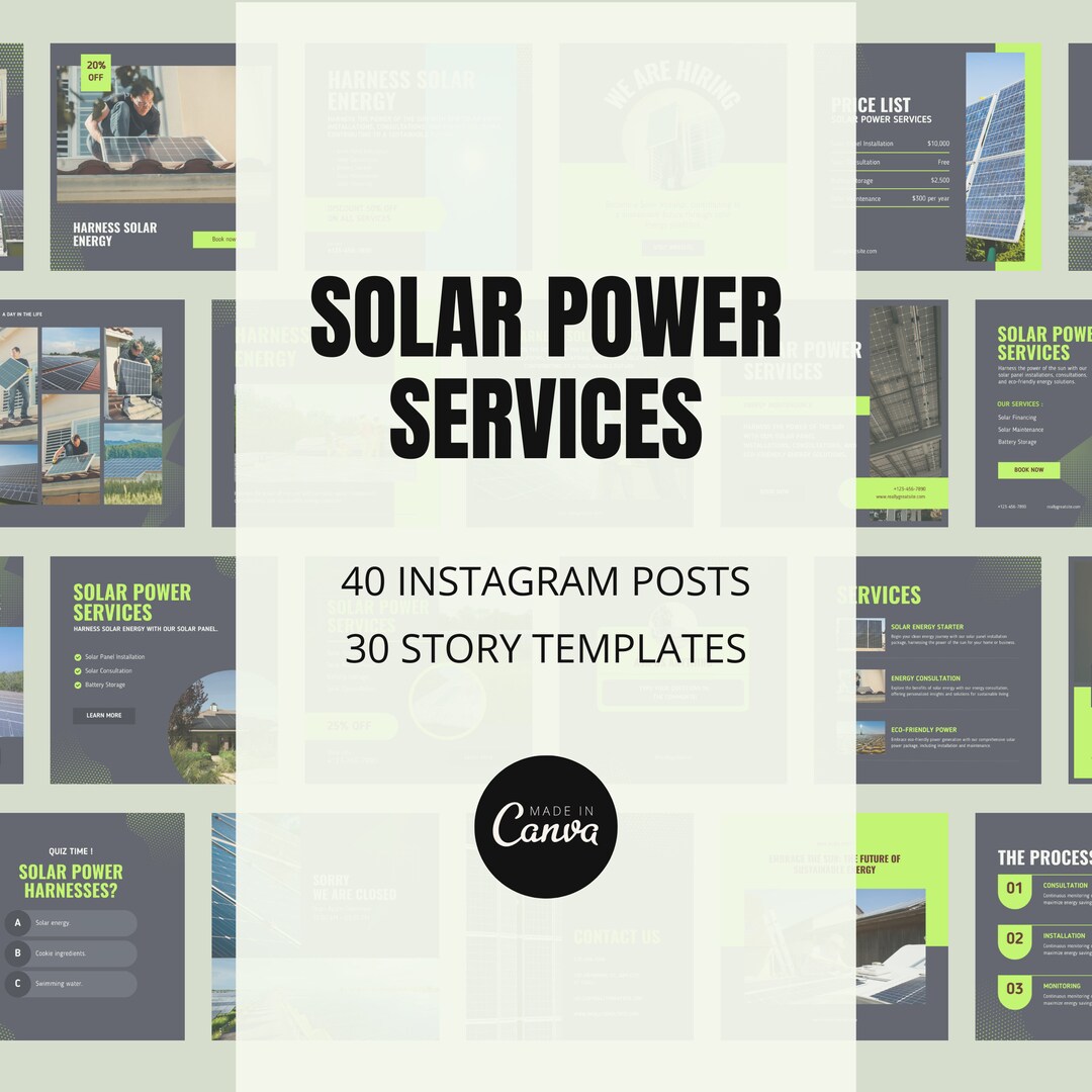 70 Solar Power Service Instagram Post Templates for Canva, Solar Power ...