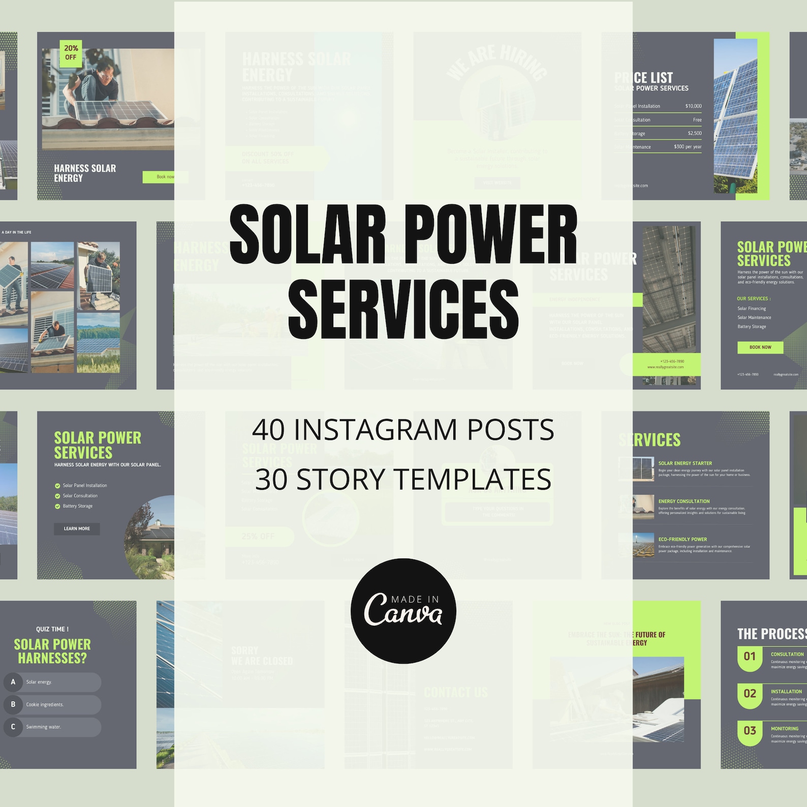 70 Solar Power Service Instagram Post Templates for Canva, Solar Power ...