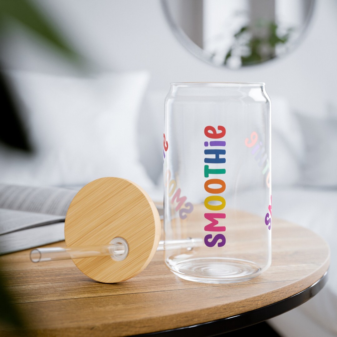 Smoothie Mug | 16oz Glass Mug | Glass With Lid and Straw | Glass Jar ...