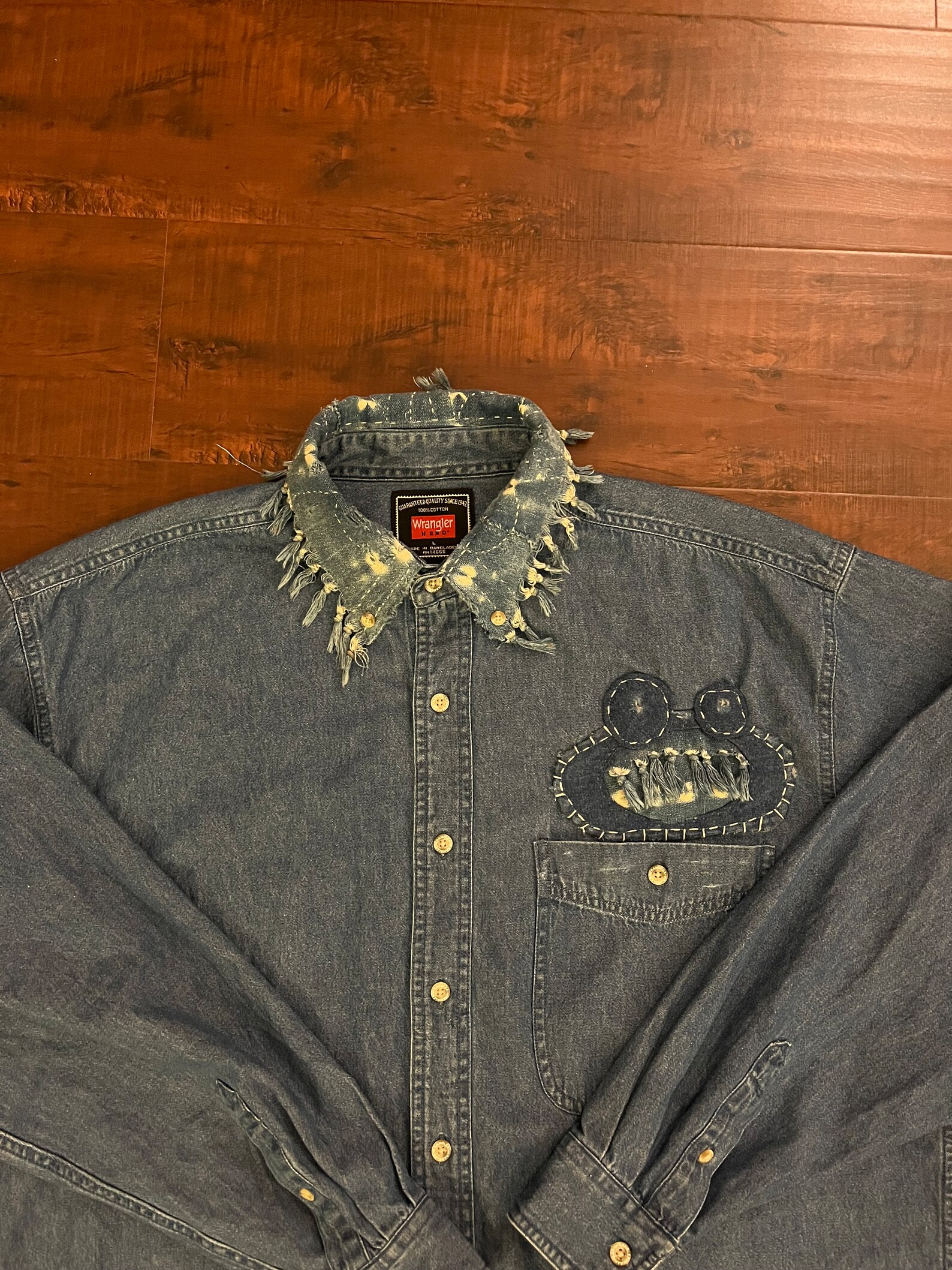 Sashiko Rework Western Denim Shirt - Etsy