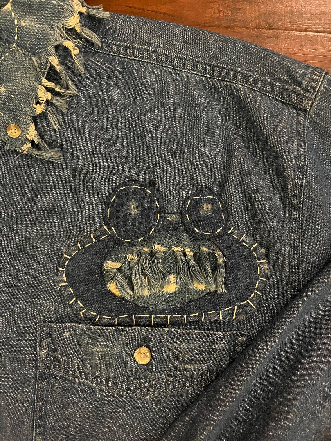 Sashiko Rework Western Denim Shirt - Etsy