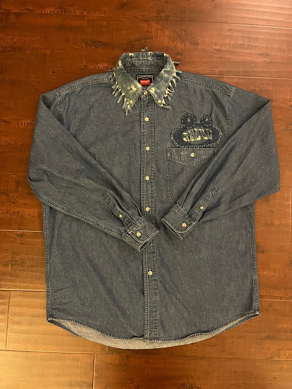 Sashiko Rework Western Denim Shirt - Etsy