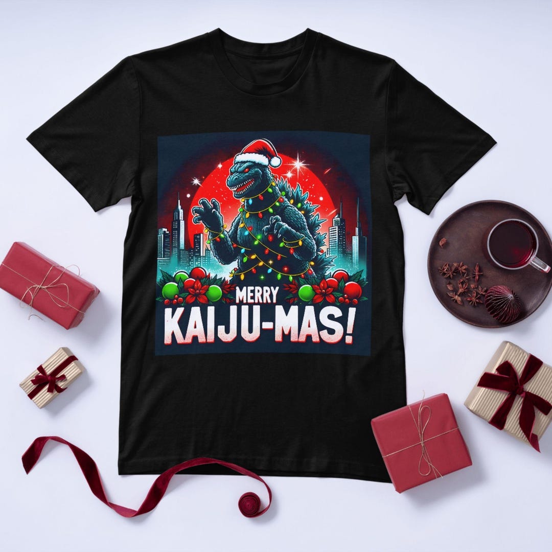 Merry Kaiju Christmas Digital Art, Godzilla Claus Holiday, Funny ...