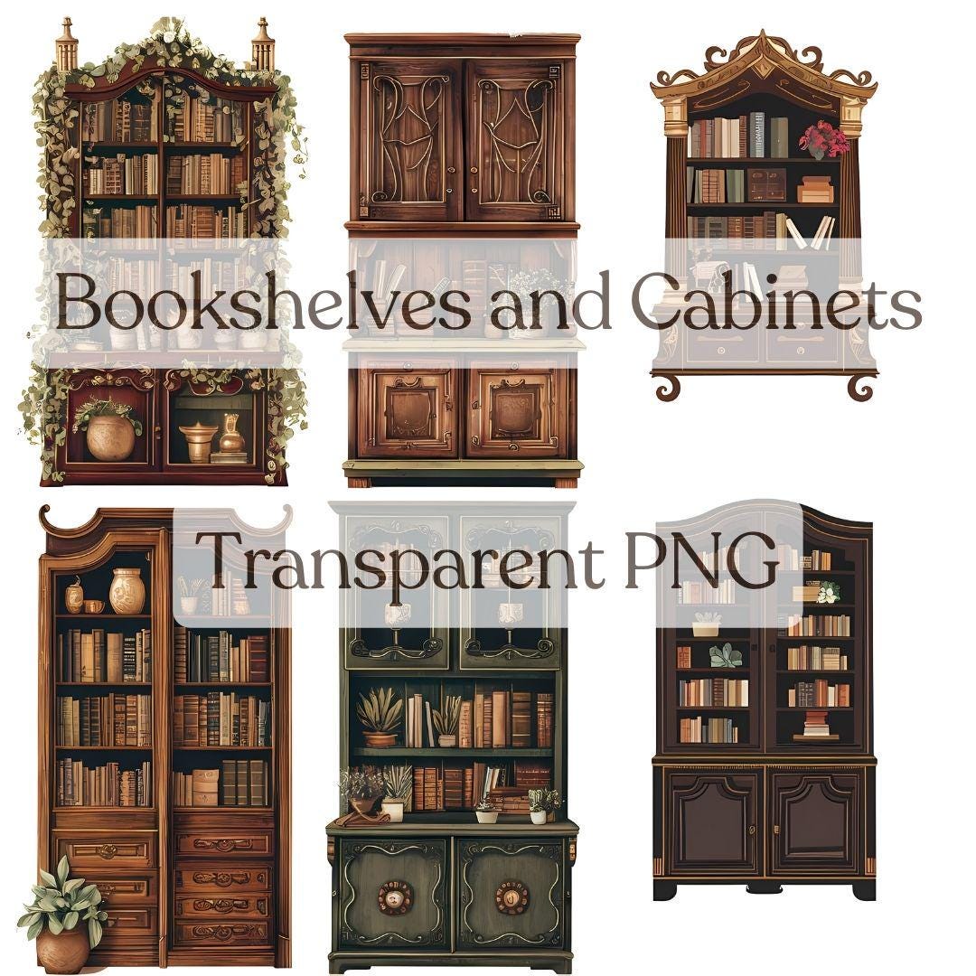 Create a Vintage Bookshelf Fussy Cut Design Collection, Perfect for ...