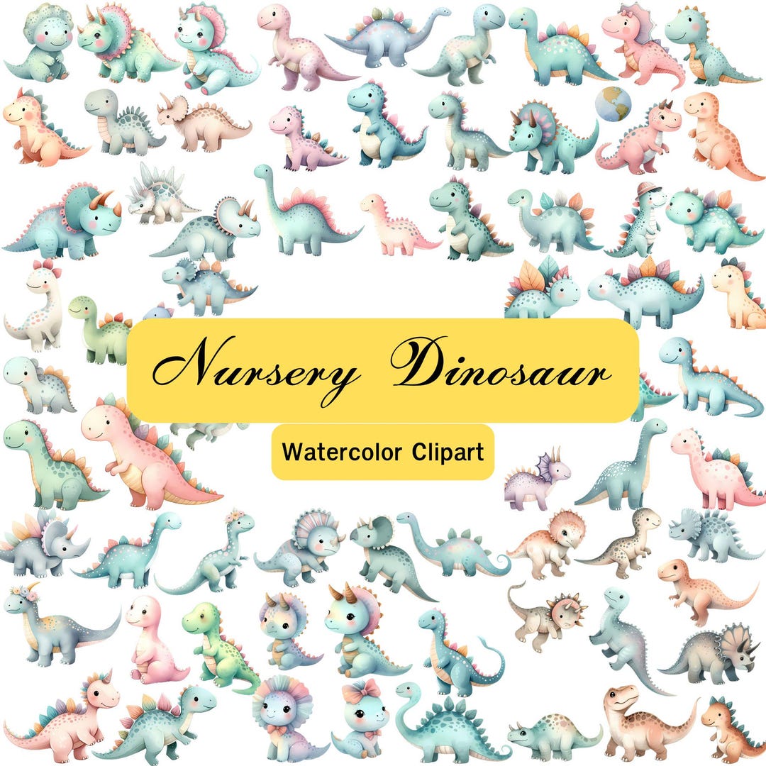Watercolor Dinosaurs Clipart, Neutral Baby Boy Clip Art, Nursery Decor ...