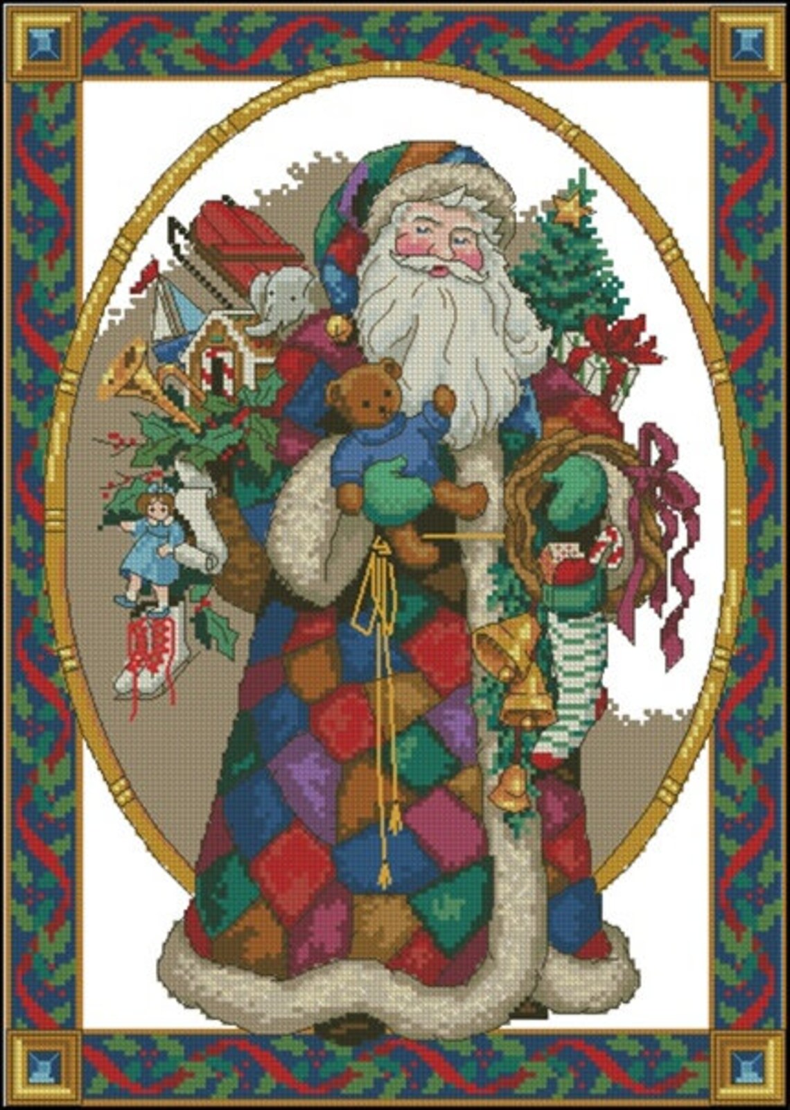 Cross Stitch PDF Pattern Patchwork Santa Cross Stitch Pattern Christmas ...