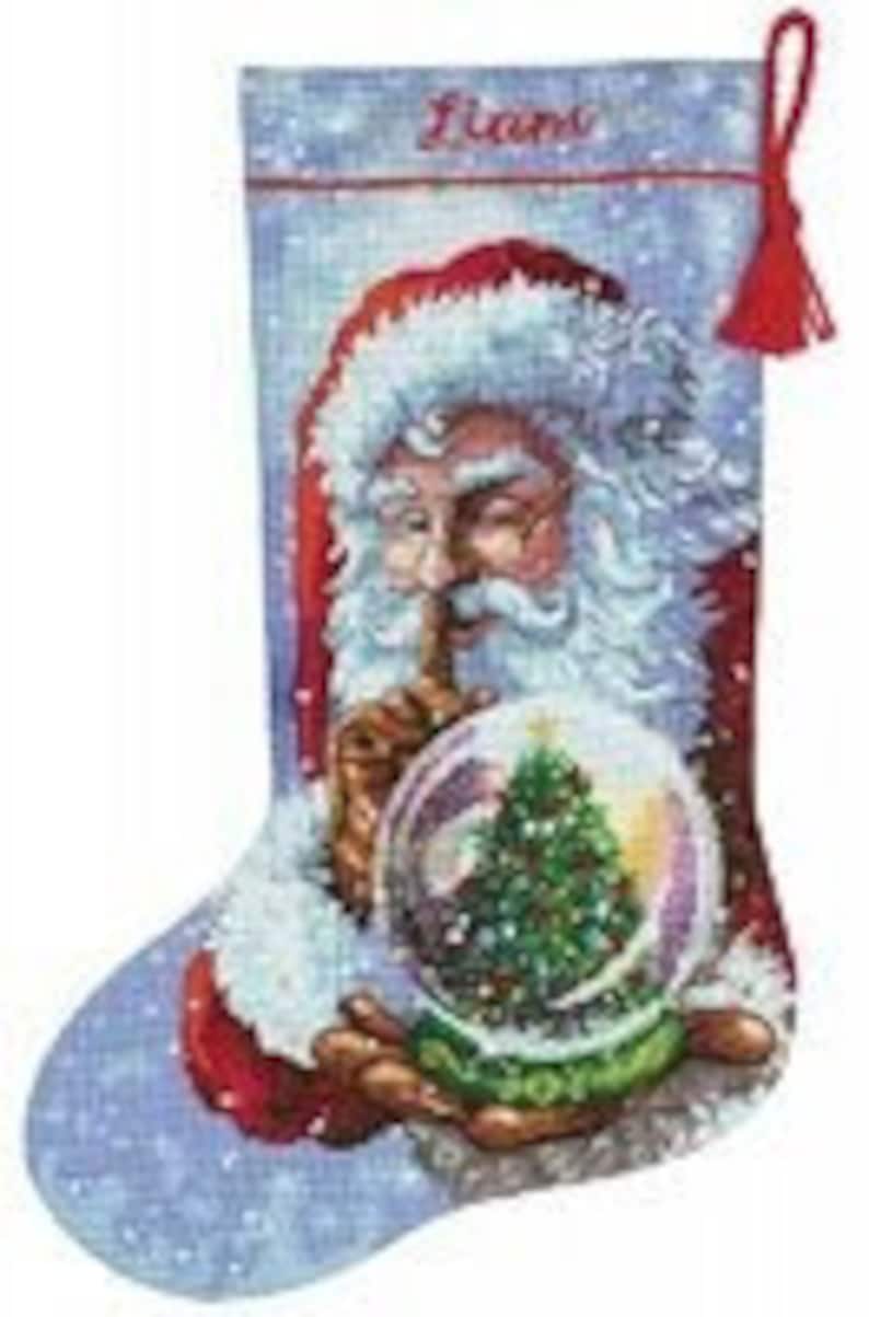 Santa's Snow Globe Chrismas Counted Stocking Cross Stitch Pattern With ...