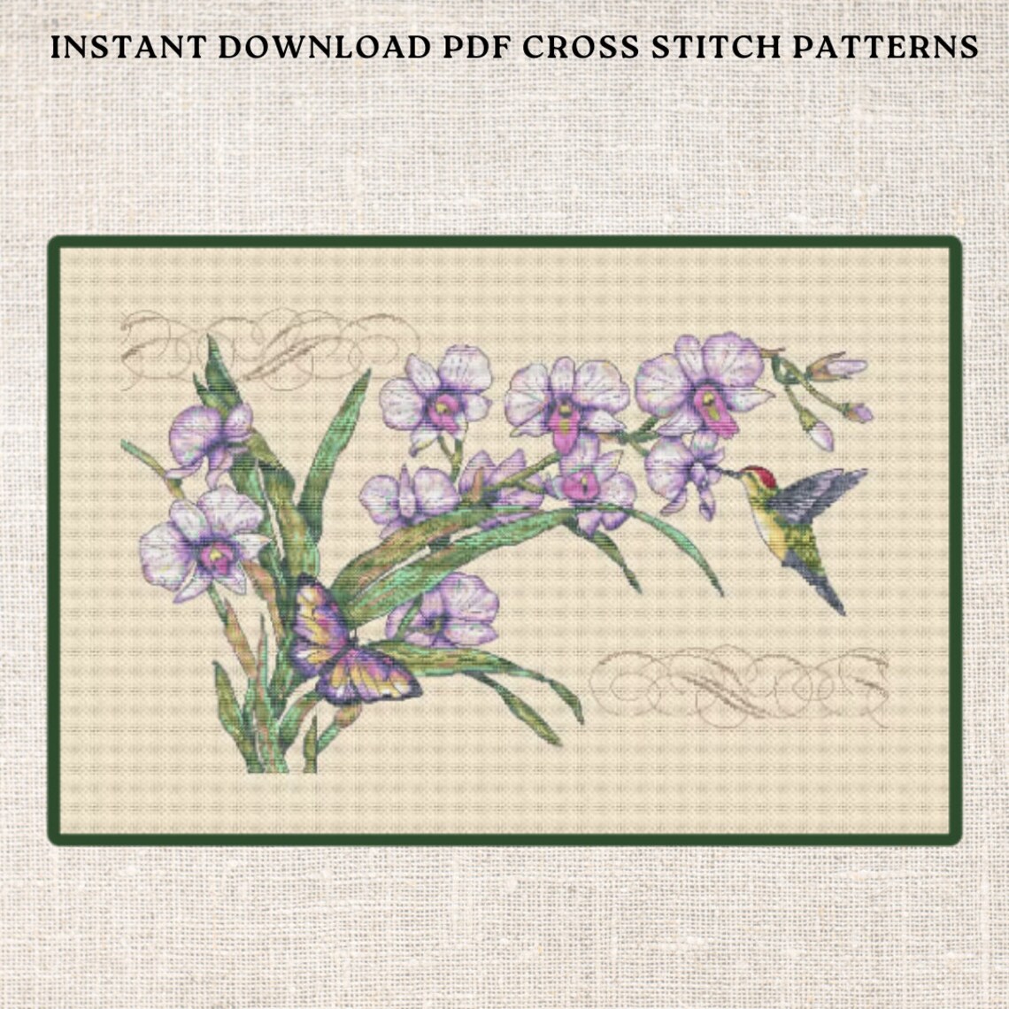 Cross Stitch PDF Pattern Hummingbirds Cross Stitch Pattern Orchid Cross ...