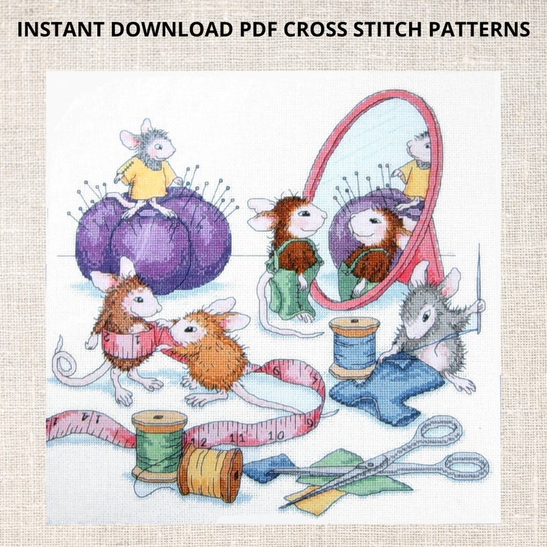 Cross Stitch PDF Pattern Sew Busy Cross Stitch Pattern Mouse Instant ...