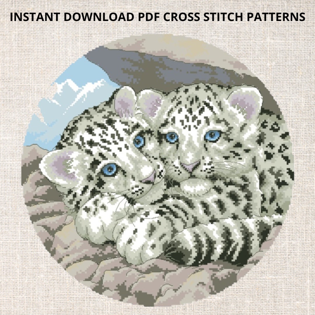 Cross Stitch PDF Pattern Snow Leopards Cubs Cross Stitch Pattern ...