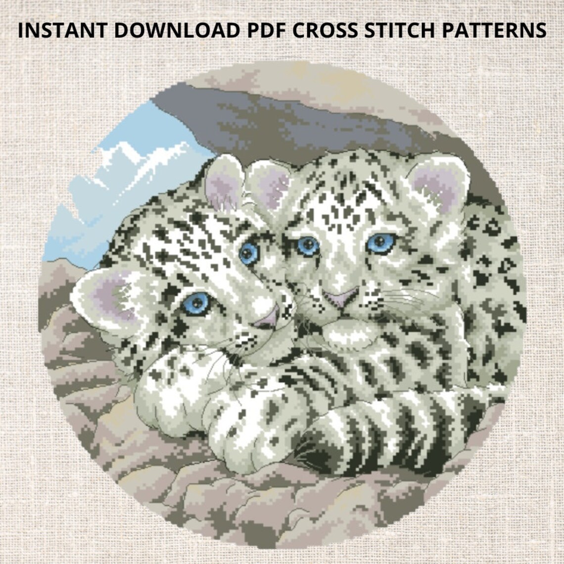 Cross Stitch PDF Pattern Snow Leopards Cubs Cross Stitch Pattern ...