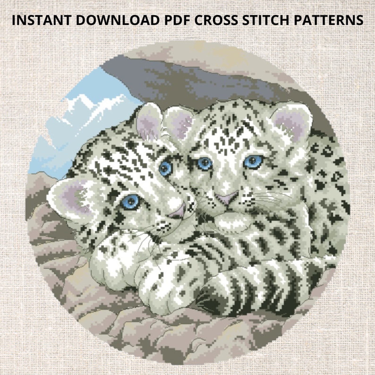 Cross Stitch PDF Pattern Snow Leopards Cubs Cross Stitch Pattern ...