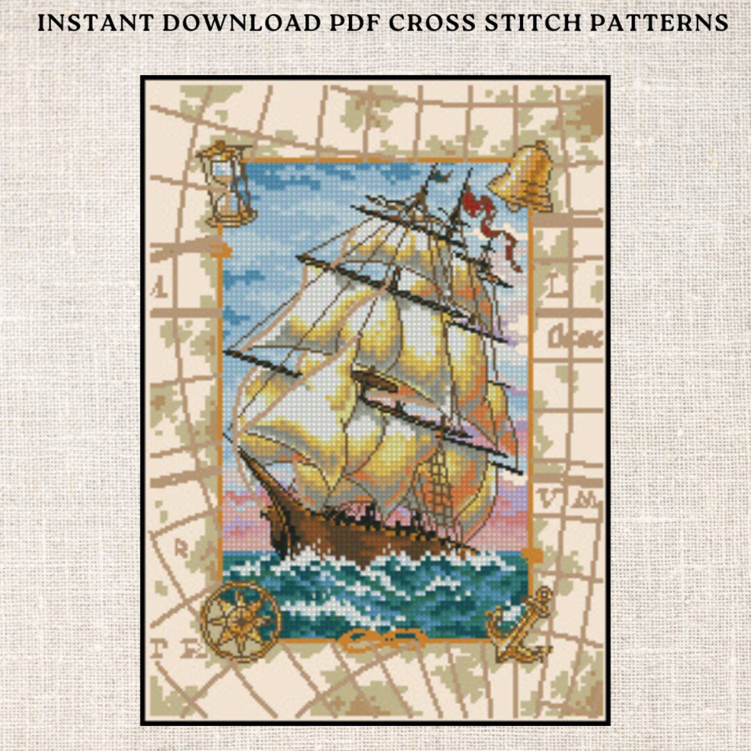 Cross Stitch PDF Pattern Voyage at Sea Cross Stitch Pattern Instant PDF ...