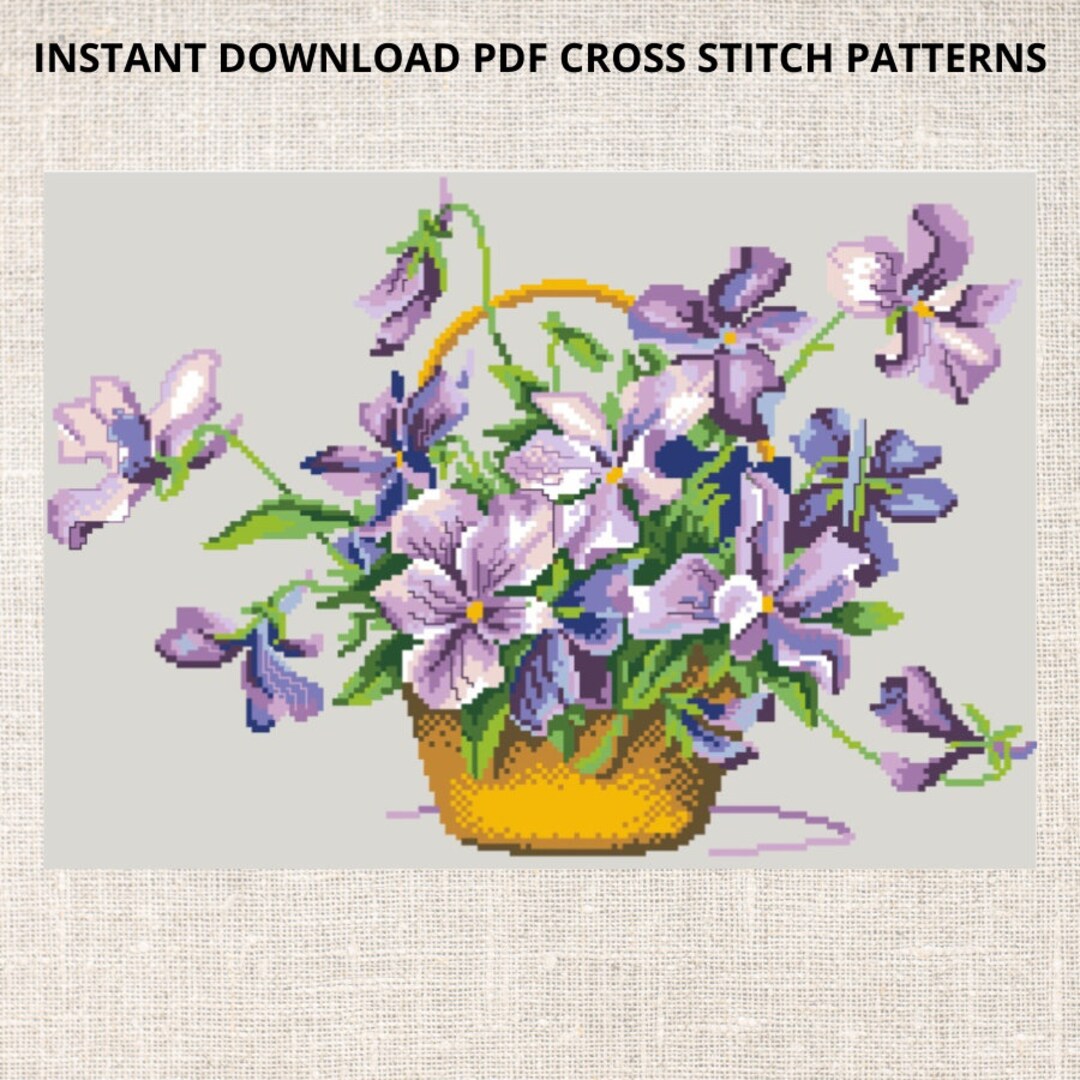 Cross Stitch PDF Pattern Basket of Flowers Cross Stitch Pattern PDF ...