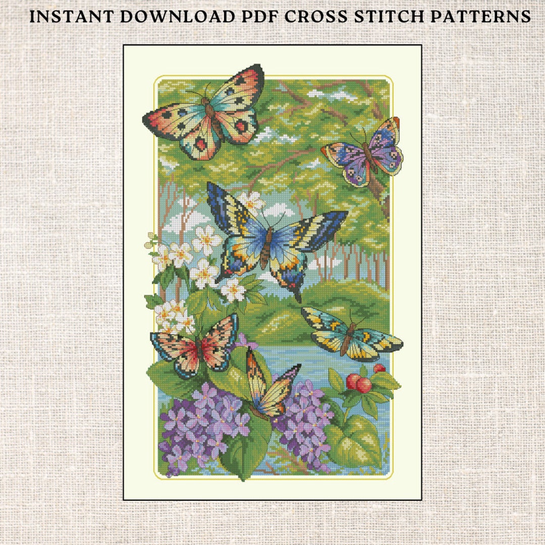 Cross Stitch PDF Pattern Butterfly Forest Cross Stitch Pattern Flowers ...