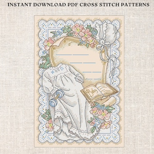 Cross Stitch PDF Pattern Baby's Gown Birth Record Cross Stitch Pattern ...