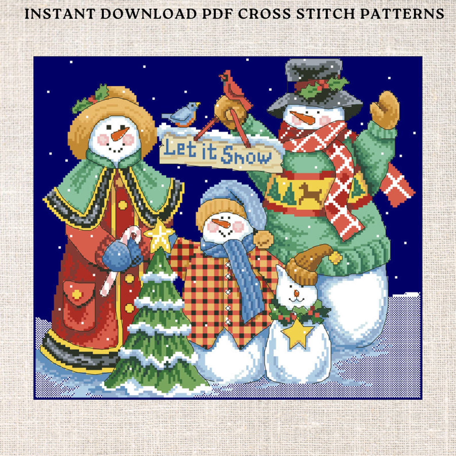 Cross Stitch PDF Pattern Let It Snow Cross Stitch Pattern Christmas ...