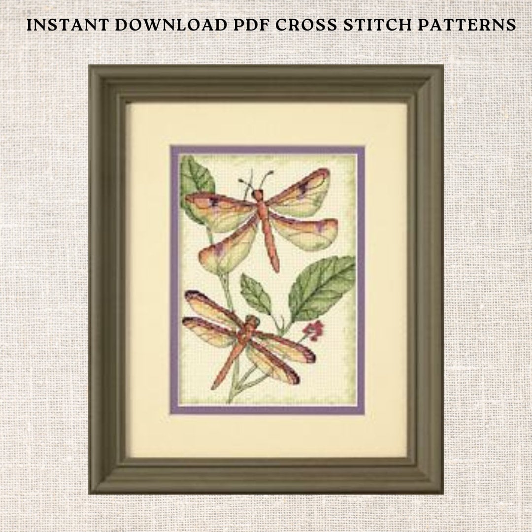 Cross Stitch PDF Pattern Dragonfly Duo | Cross Stitch Pattern | Instant ...