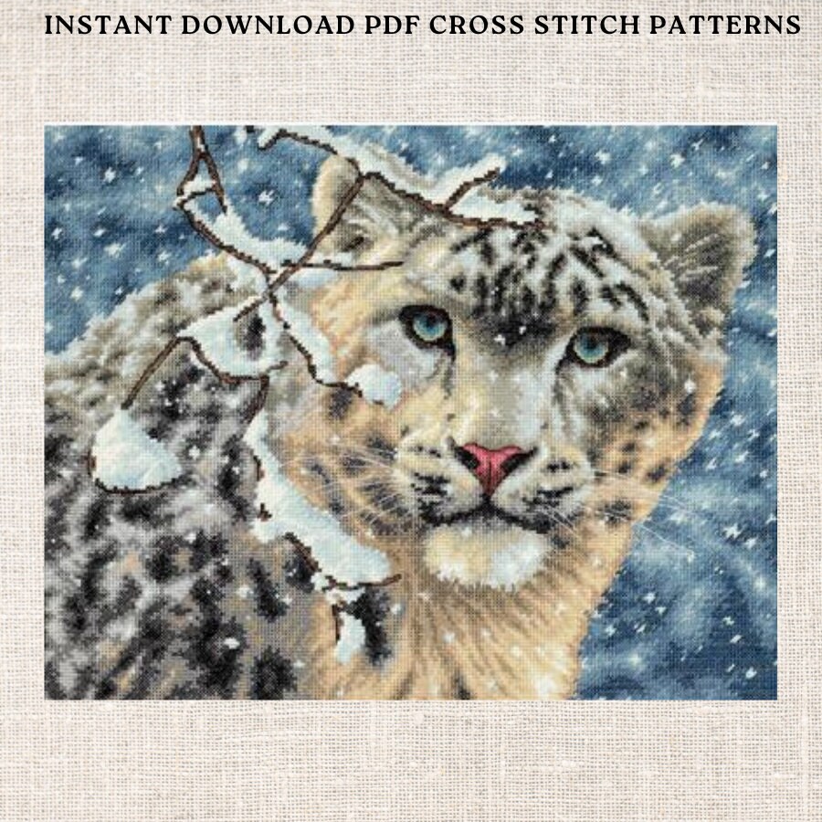 Cross Stitch PDF Pattern Snow Leopard | Cross Stitch Pattern | Instant ...