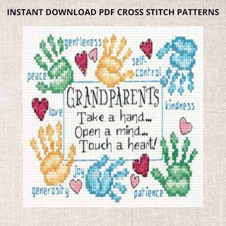 Grandparents Touch a Heart Cross Stitch PDF Pattern Baby Cross Stitch ...