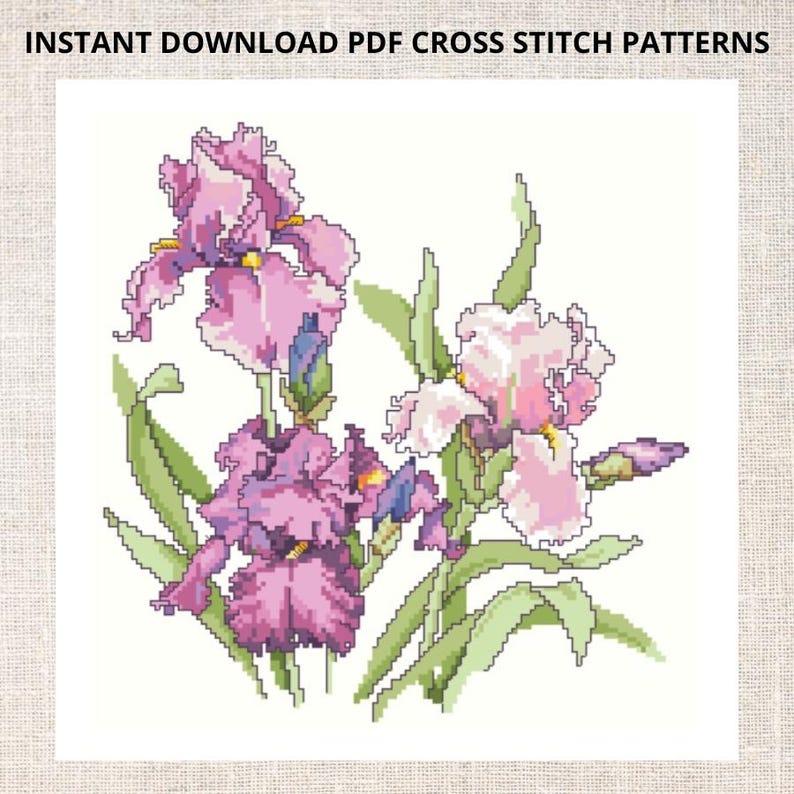 Iris Flowers Cross Stitch Pattern Counted PDF Instant Download - Etsy