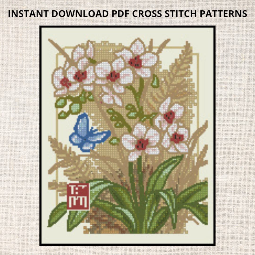 Cross Stitch PDF Pattern Asian Blossoms Cross Stitch Pattern Peony ...