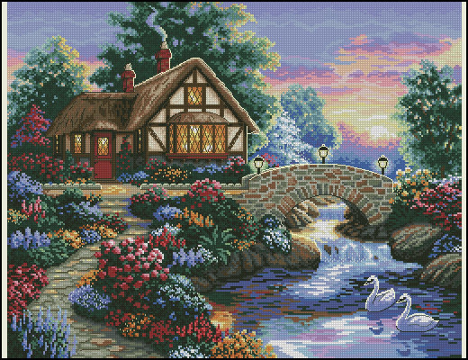 Cross Stitch PDF Pattern Twilight Bridge | Cross Stitch Pattern ...