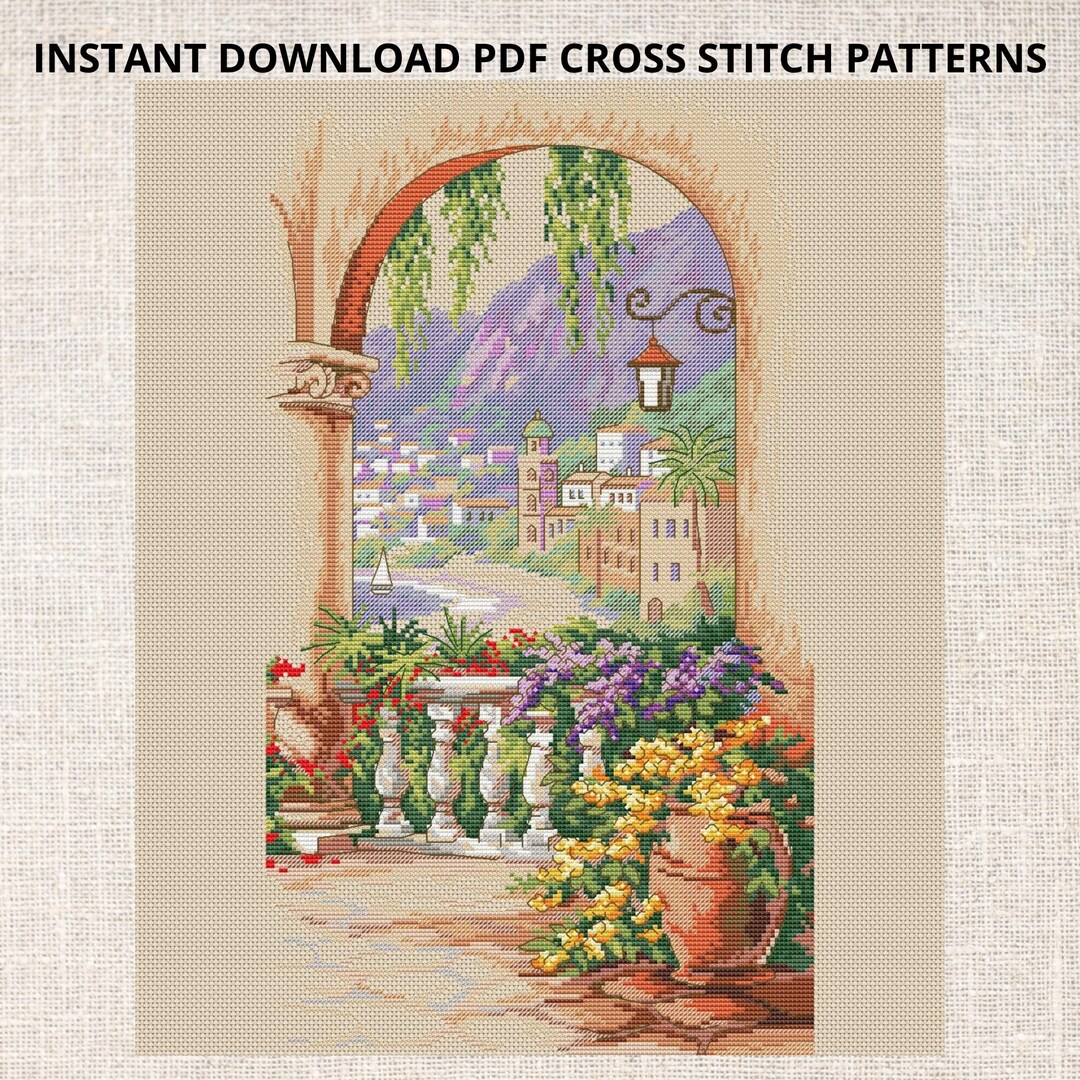 Cross Stitch PDF Pattern Terrace Arch Cross Stitch Pattern, Garden Pdf ...
