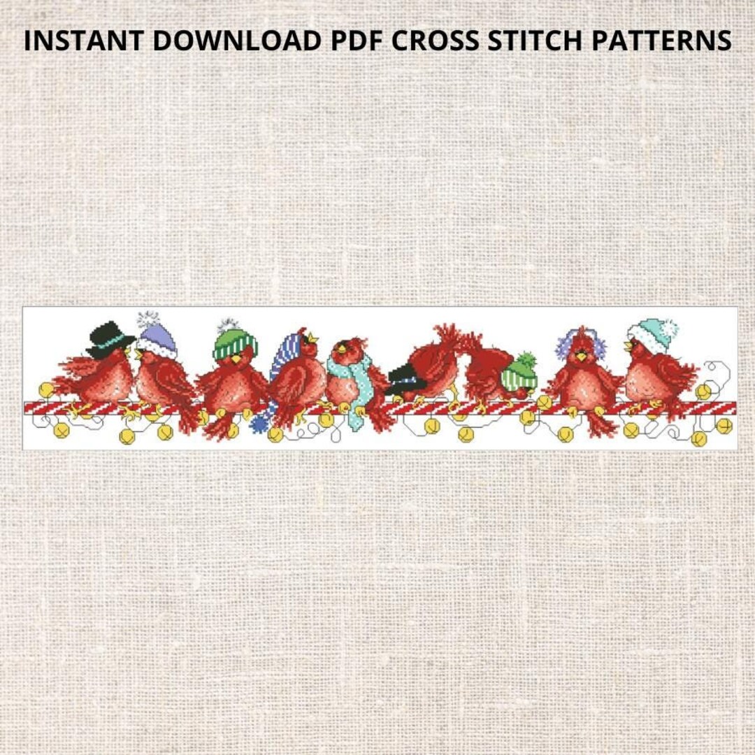 Jingle Bird Row Cross Stitch PDF Pattern Christmas Redbirds Instant PDF ...