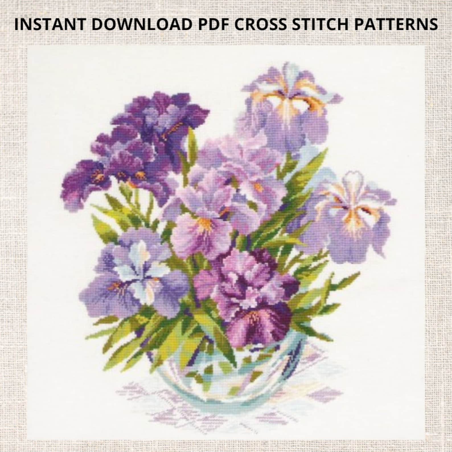 Iris Bouquet Cross Stitch PDF Pattern Flowers Cross Stitch Pattern PDF ...