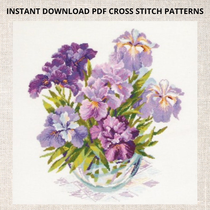 Iris Bouquet Cross Stitch PDF Pattern Flowers Cross Stitch Pattern PDF ...