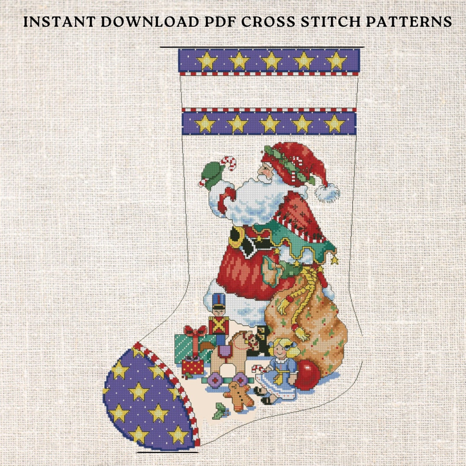 Believe in Santa Cross Stitch Christmas Stocking Pattern Instant PDF ...