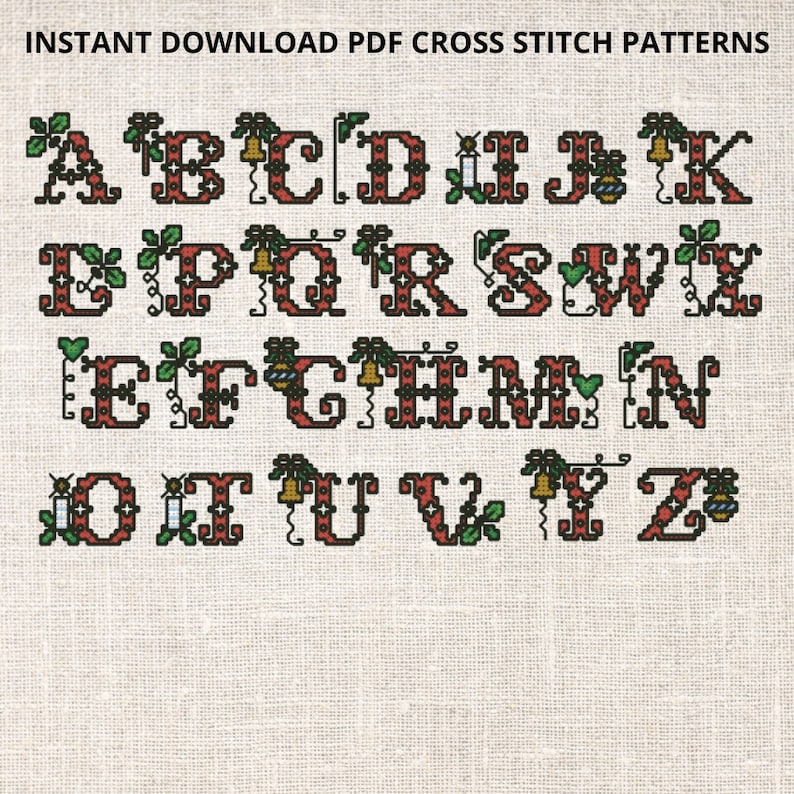 Cross Stitch PDF Pattern Traditional Christmas Alphabet Cross Stitch ...