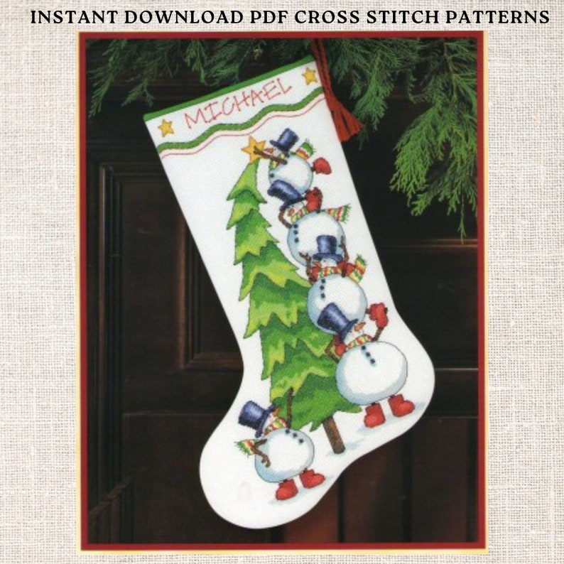 Trimming the Tree Stocking Cross Stitch Pattern Christmas Stocking PDF ...