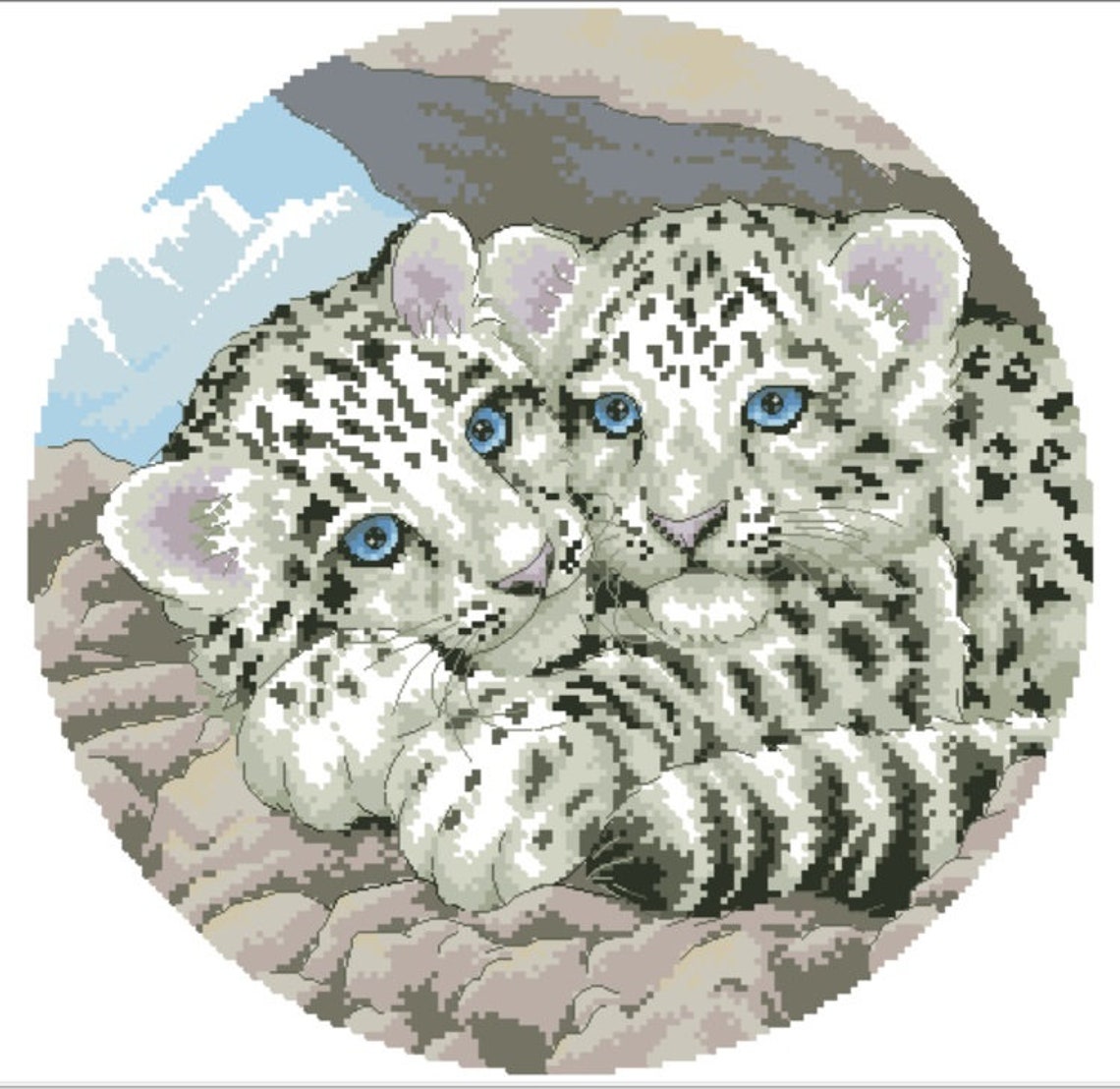 Cross Stitch PDF Pattern Snow Leopards Cubs Cross Stitch Pattern ...
