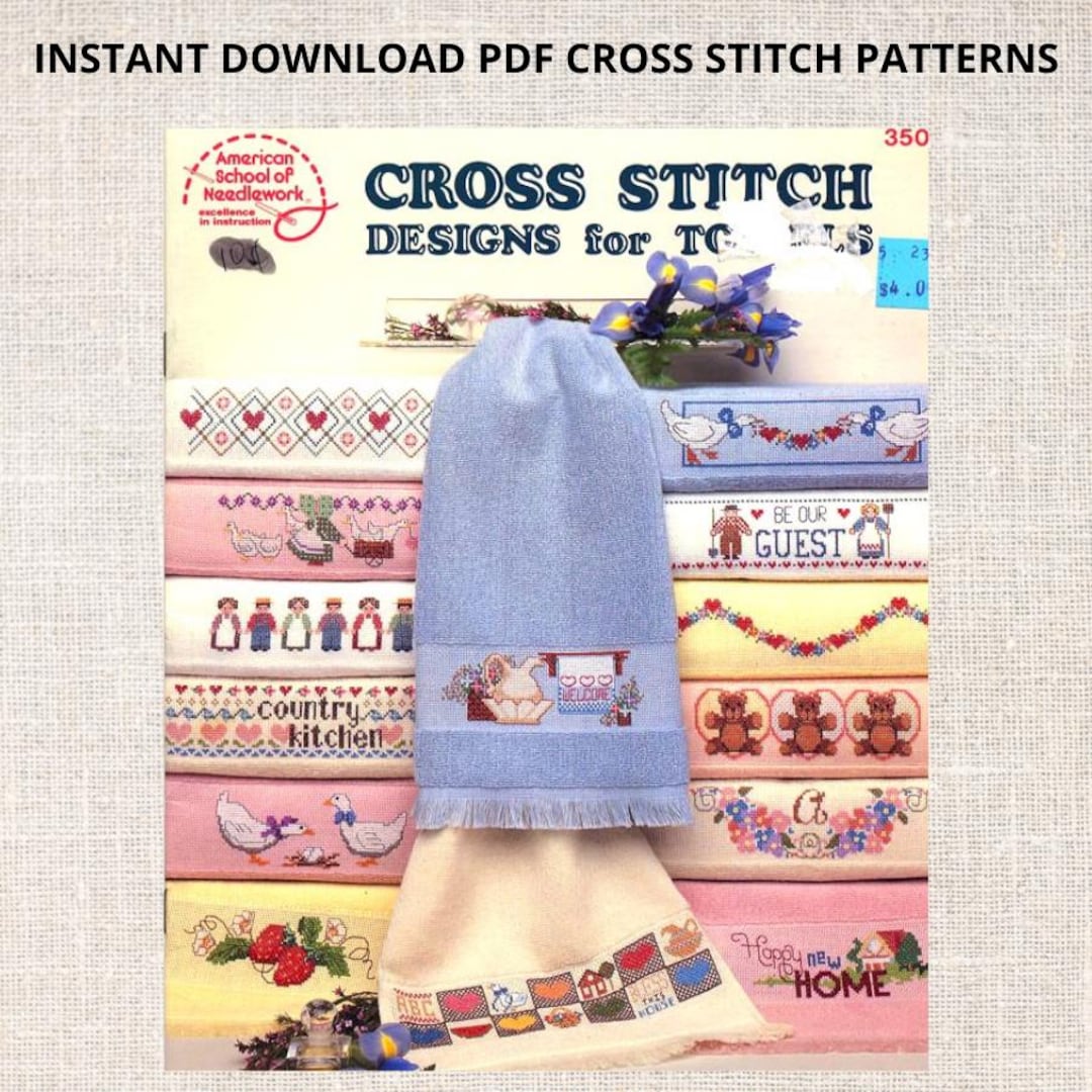 Vintage Cross Stitch Borders and Towels Patterns PDF | 1990s Decorative ...