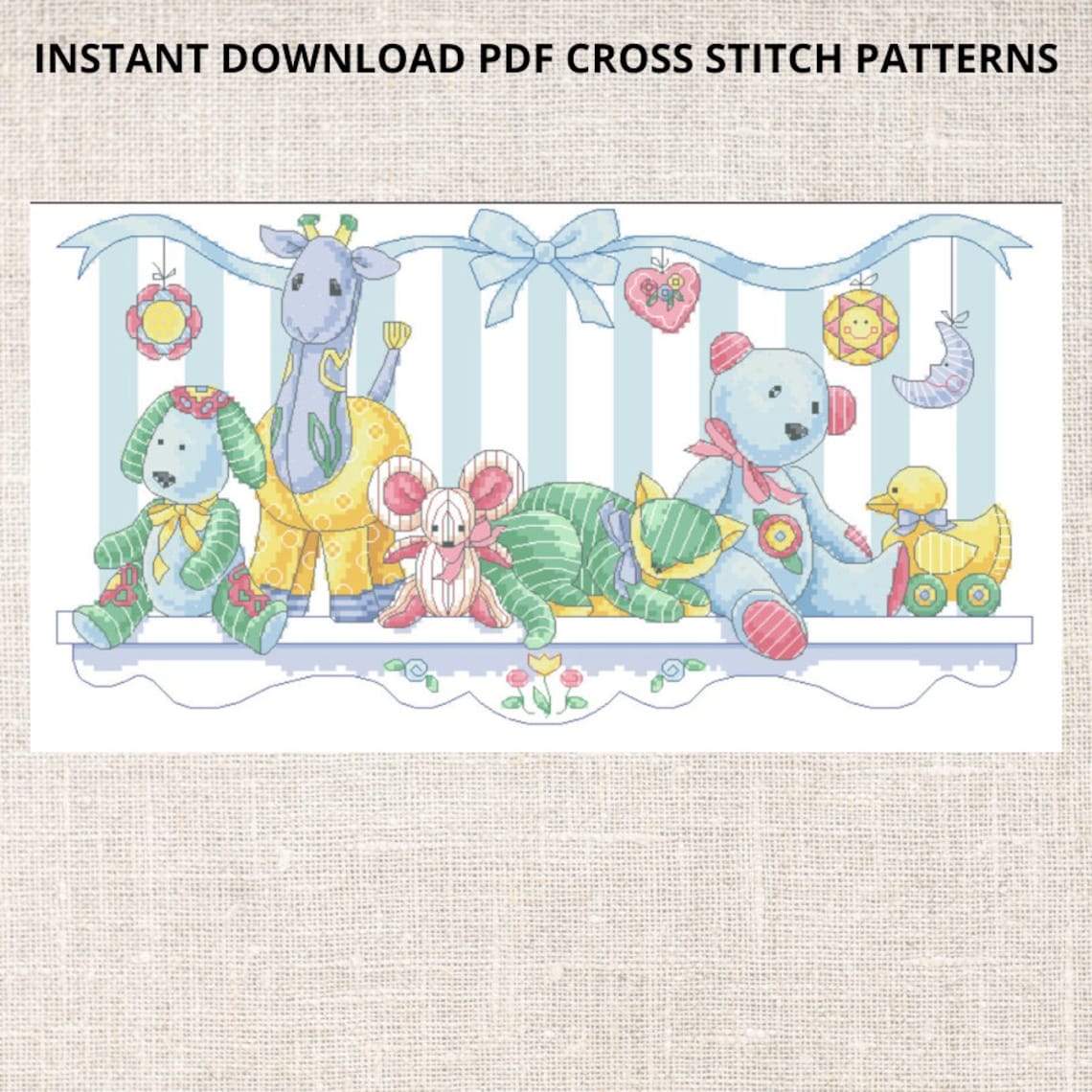 Cross Stitch PDF Pattern Toy Shelf Birth Record | Cross Stitch Pattern ...