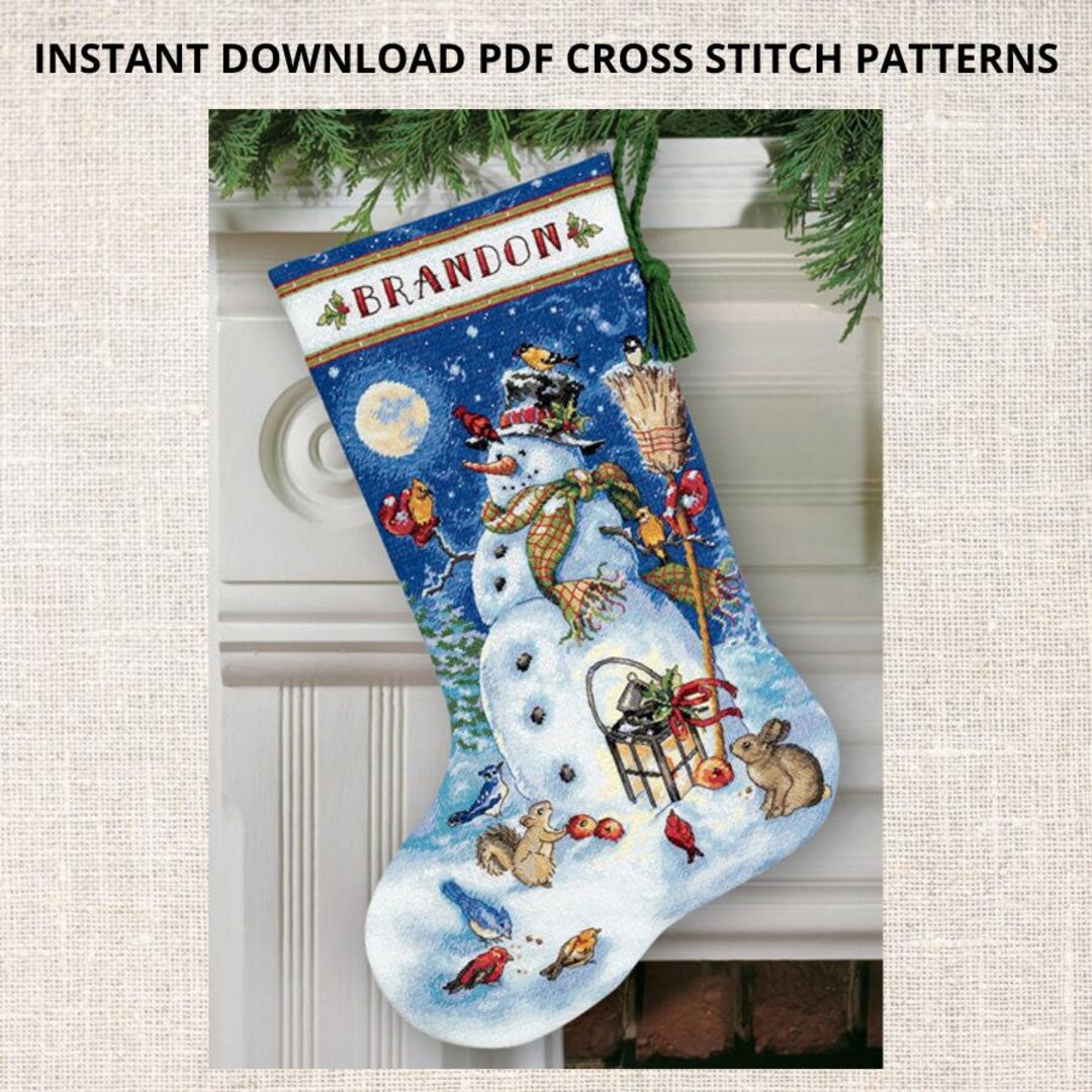 Snowman and Friends Cross Stitch Christmas Stocking Pattern PDF Instant ...