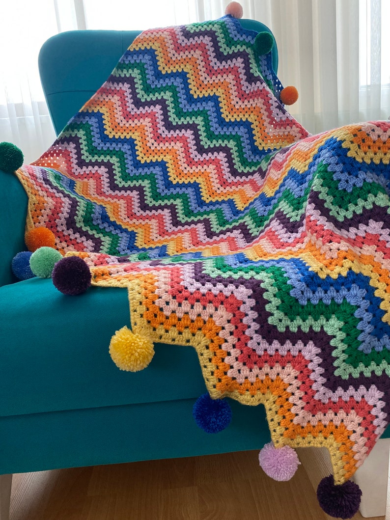 Handmade Crochet Throw With Vibrant Colours , Ripple Crochet TV Blanket ...