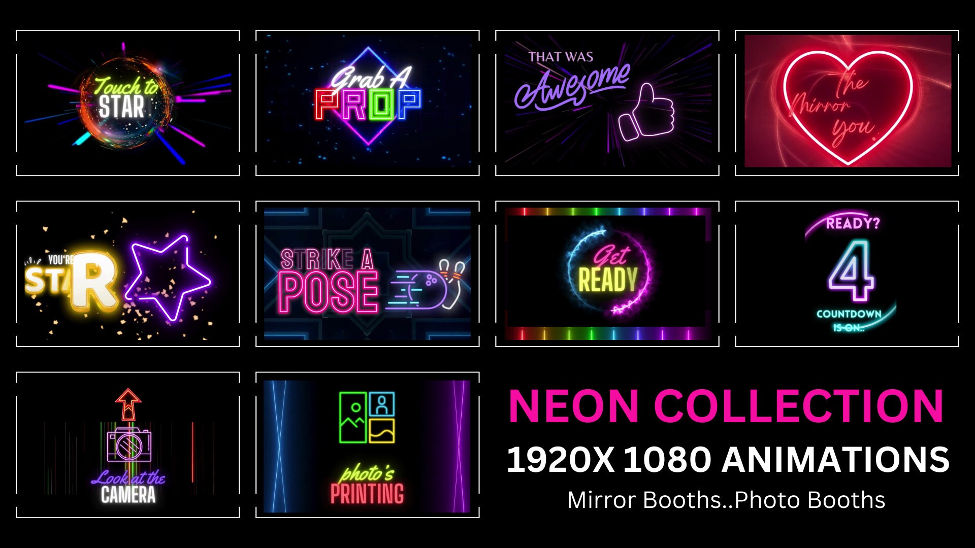 NEON COLLECTION 10 Animations, Photo Booth, Mirror Booth Animations - Etsy