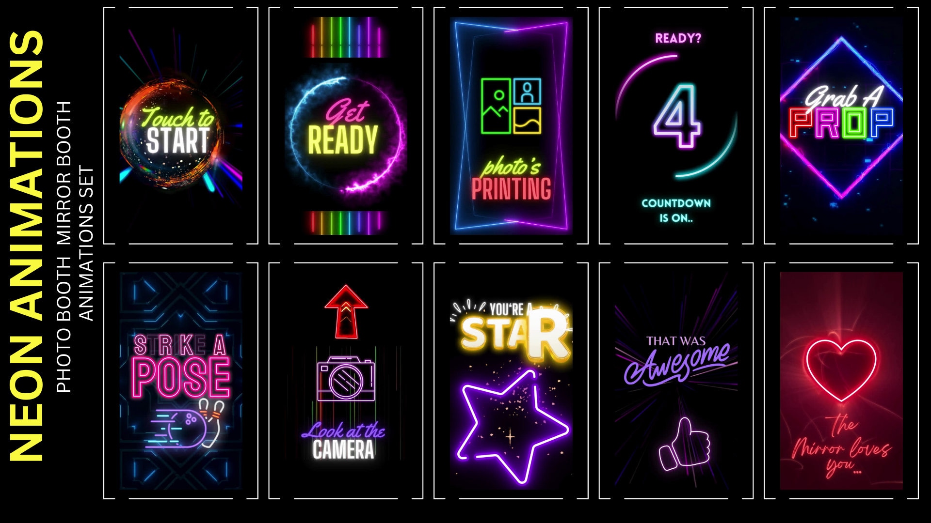 NEON COLLECTION 10 Animations, Photo Booth, Mirror Booth Animations - Etsy