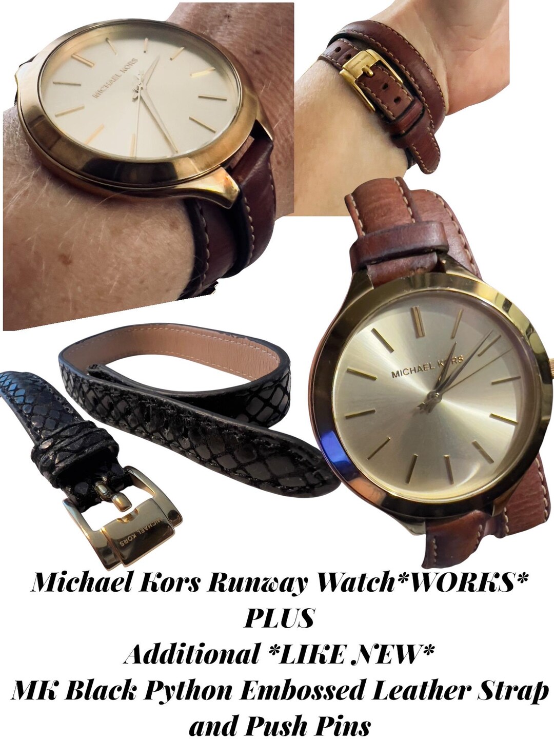 Michael Kors Slim Runway Womens Brown Leather Double Wraparound Watch ...