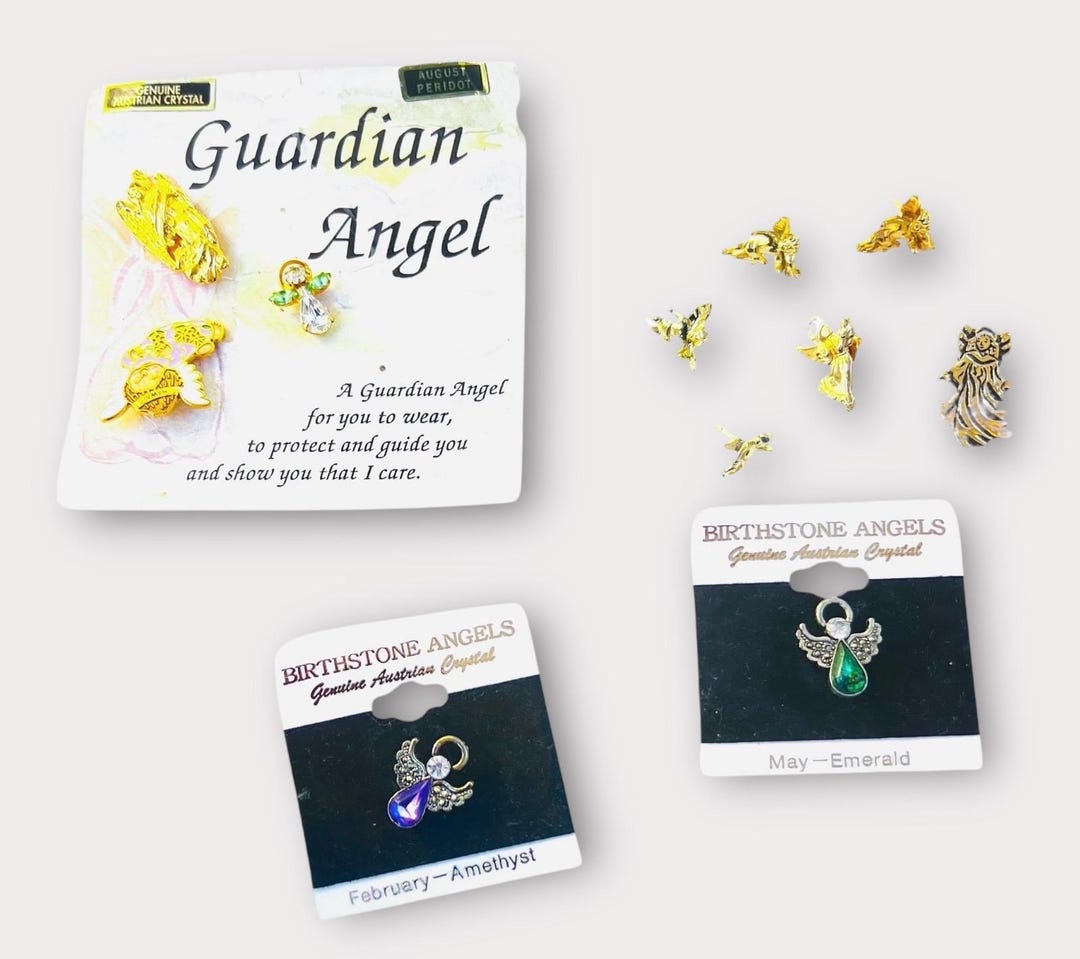 Vintage Guardian Angels Cherubs Gold Tone Austrian Crystal Rhinestone ...